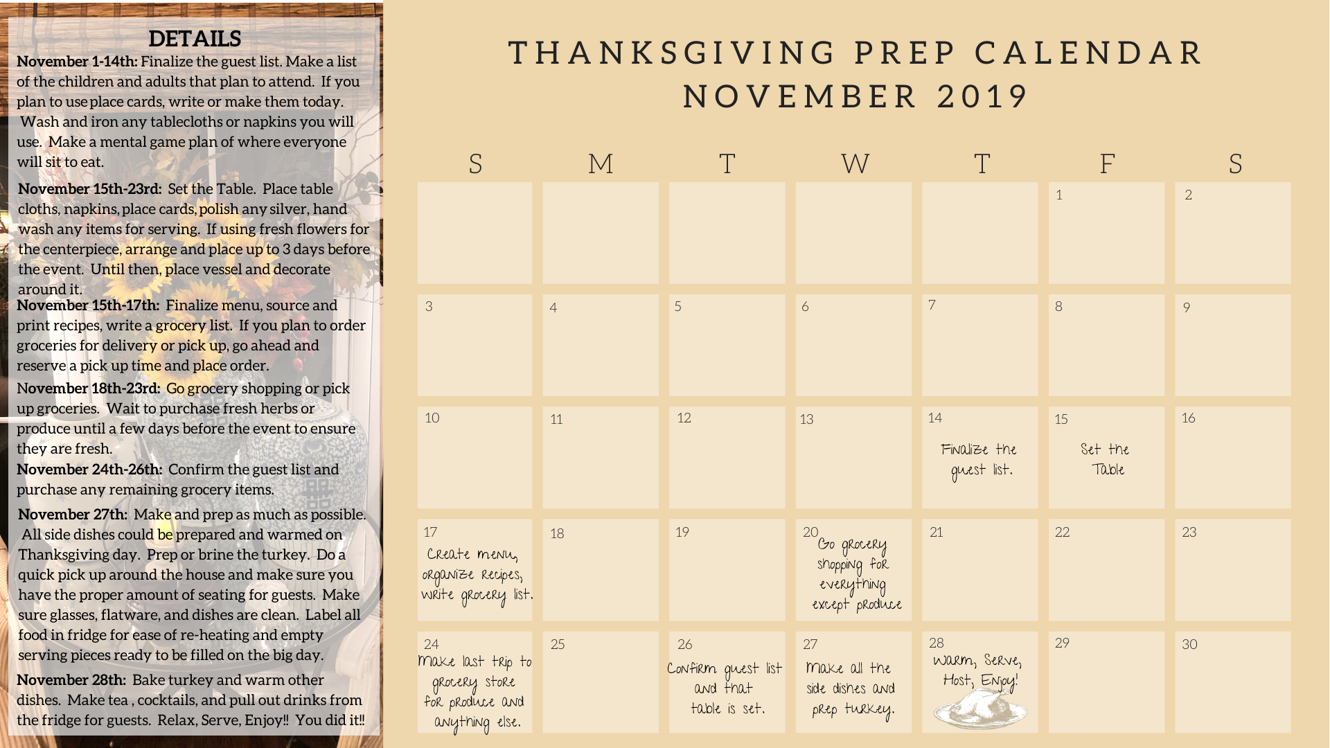 Hosting What Matters » Blog Archive Thanksgiving Prep Calendar ...